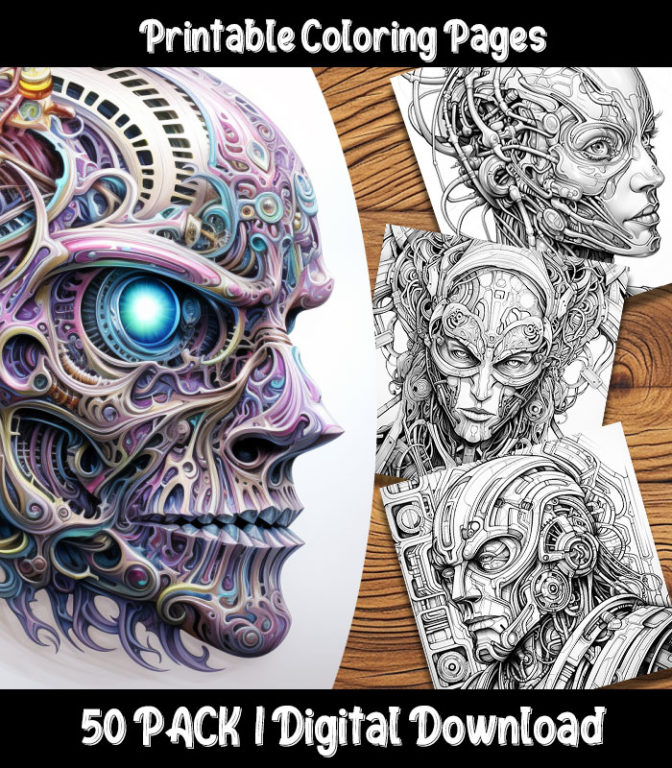 Biomechanical Coloring Pages Printable 50 Pack | Happy Colorist