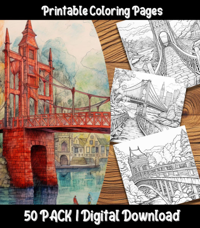 Bridge Coloring Pages Printable 50 Pack | Happy Colorist