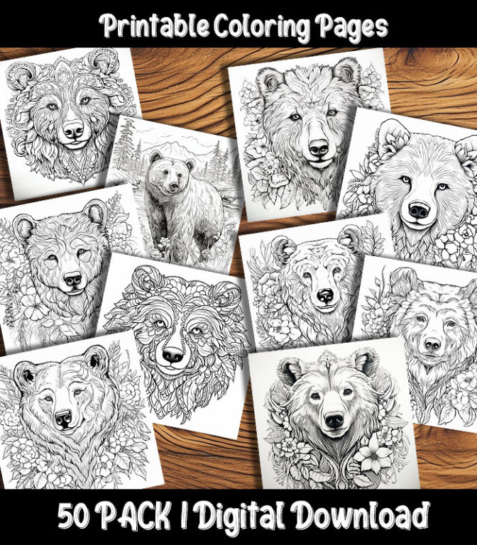 Bear Coloring Pages Printable 50 Pack | Happy Colorist