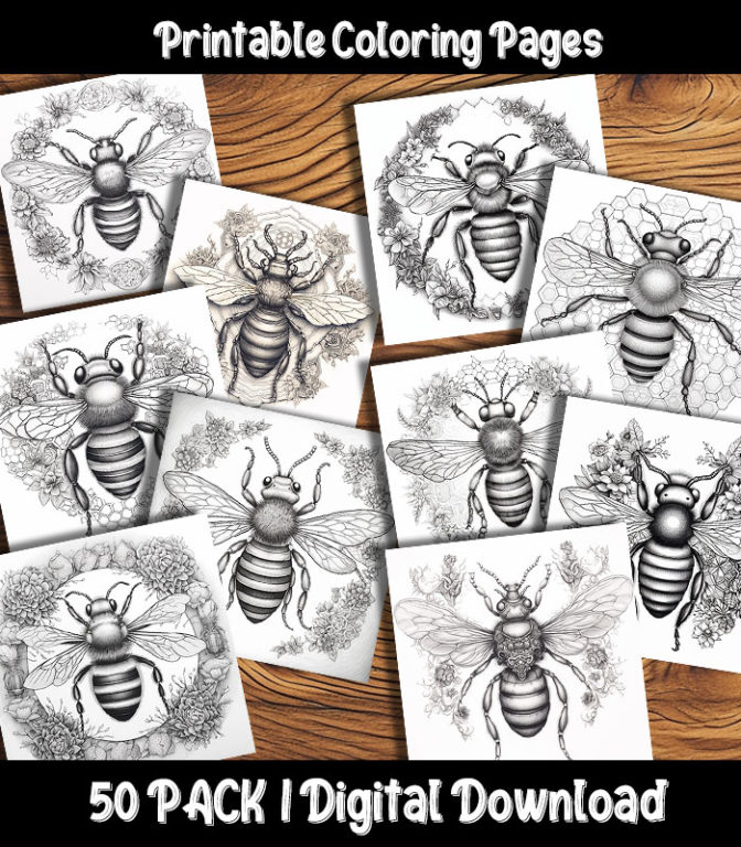Bee Coloring Pages Printable 50 Pack | Happy Colorist