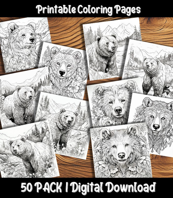 Bear Coloring Pages Printable 50 Pack | Happy Colorist
