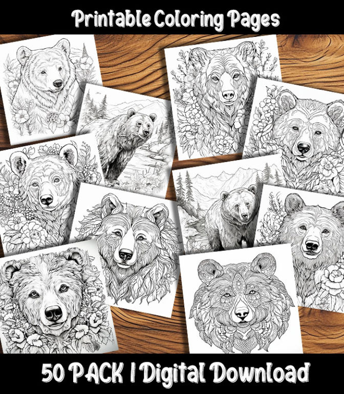 Bear Coloring Pages Printable 50 Pack | Happy Colorist