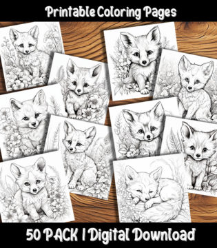 Baby Fox Coloring Pages Digital 50 Pack | Happy Colorist
