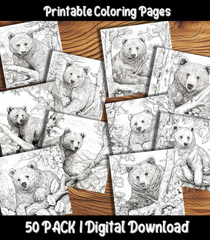 Bear Coloring Pages Printable 50 Pack | Happy Colorist