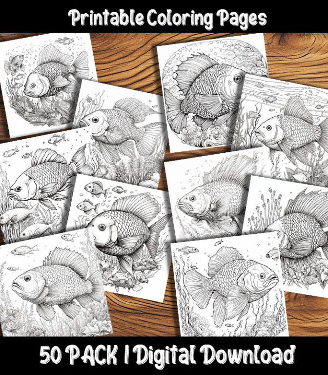 Fish Coloring Pages Digital 50 Pack | Happy Colorist