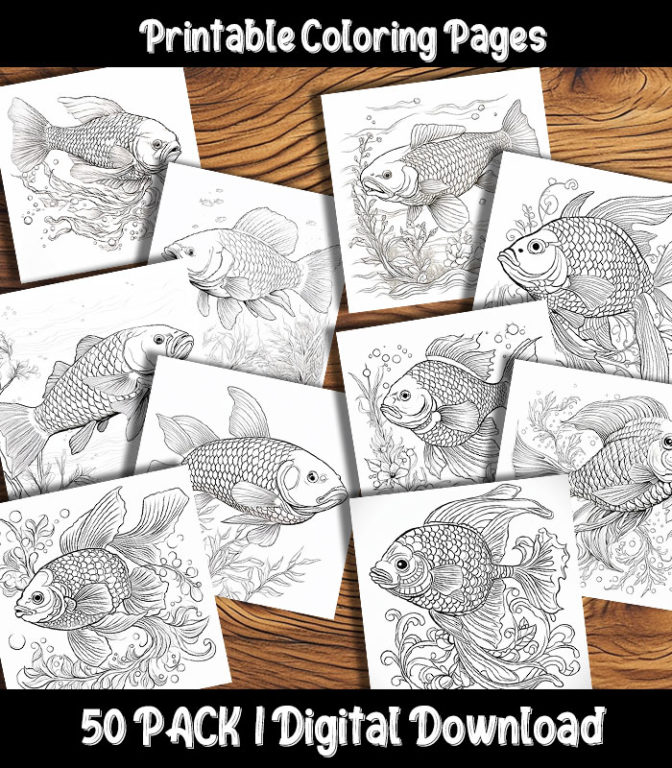 Fish Coloring Pages Digital 50 Pack | Happy Colorist