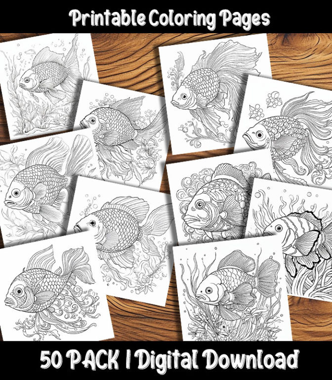 Fish Coloring Pages Digital 50 Pack | Happy Colorist