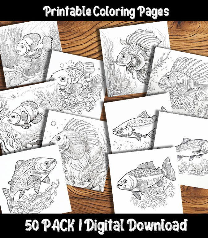 Fish Coloring Pages Digital 50 Pack | Happy Colorist