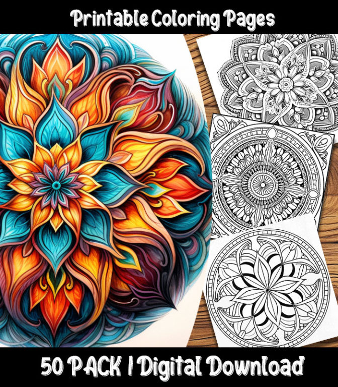 Mandala Coloring Pages Digital 50 Pack | Happy Colorist