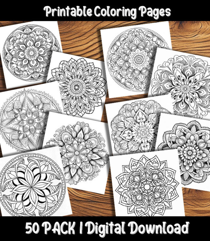 Mandala Coloring Pages Digital 50 Pack | Happy Colorist