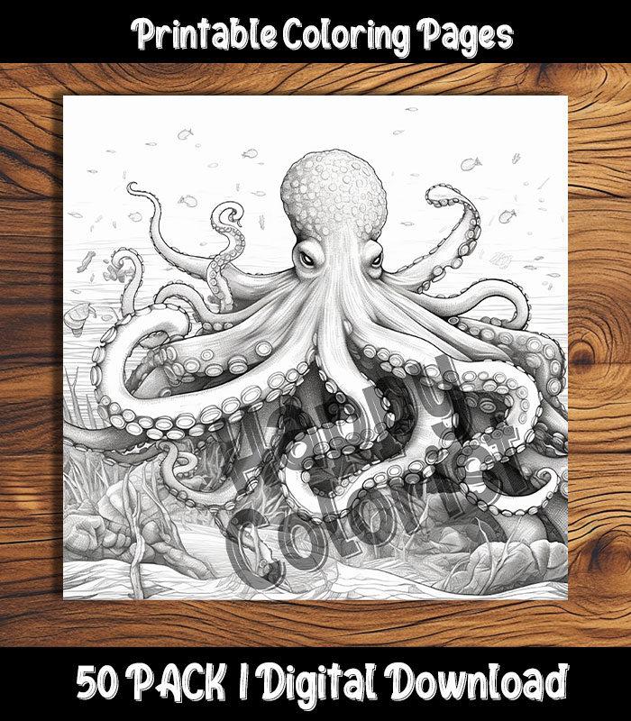 Octopus Coloring Pages Digital 50 Pack | Happy Colorist