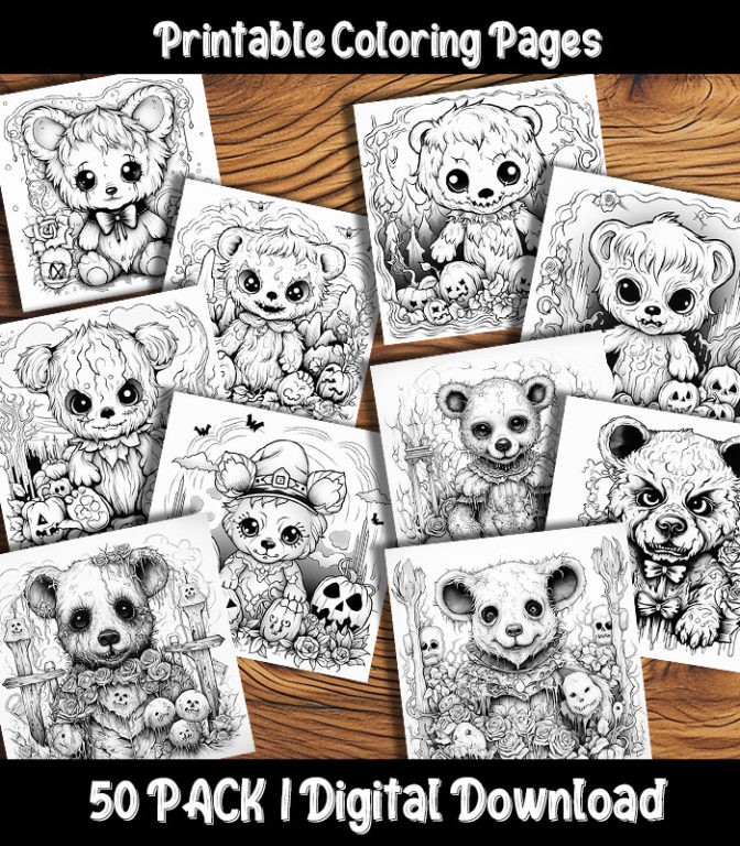 Scary Teddy Bear Coloring Pages 50 Pack | Happy Colorist