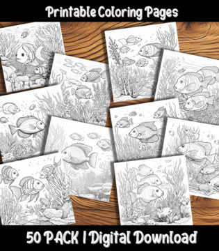 Schools of Fish Coloring Pages 50 Pack | Happy Colorist