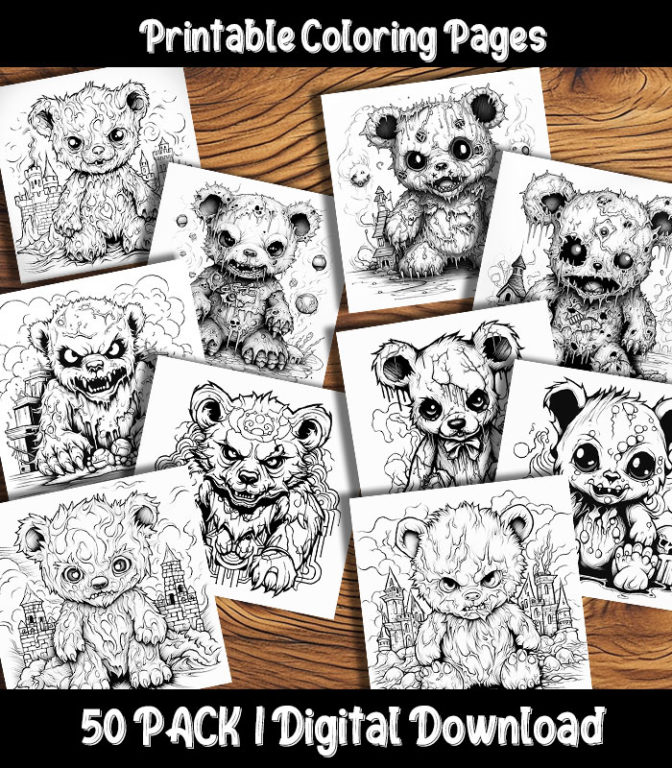 Scary Teddy Bear Coloring Pages 50 Pack | Happy Colorist