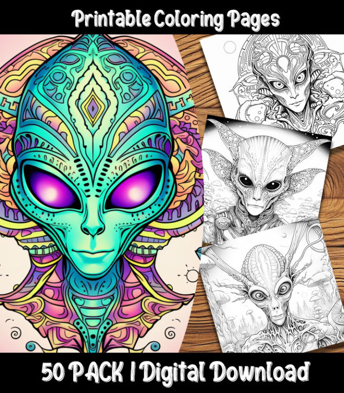 Alien Coloring Pages Digital 50 Pack | Happy Colorist