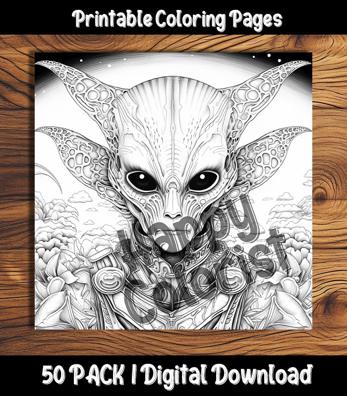 Alien Coloring Pages Digital 50 Pack | Happy Colorist