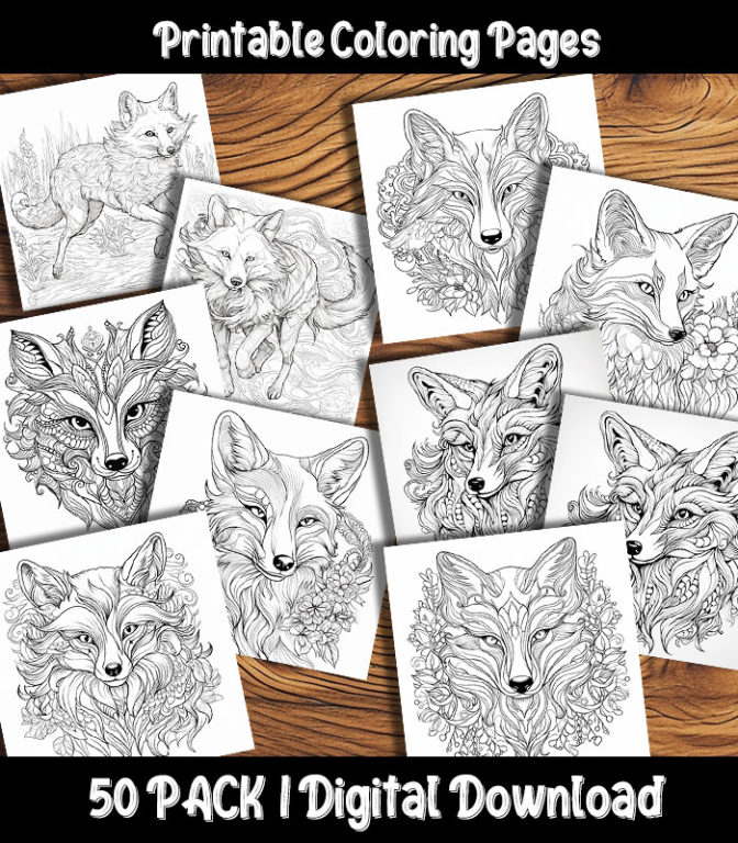 Fox Coloring Pages Digital 50 Pack | Happy Colorist