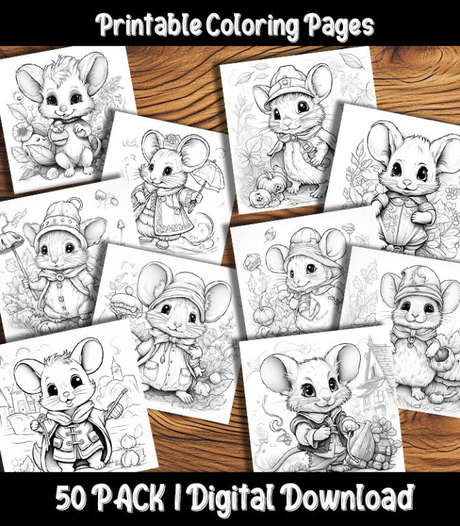 Mice Coloring Pages Digital 50 Pack | Happy Colorist