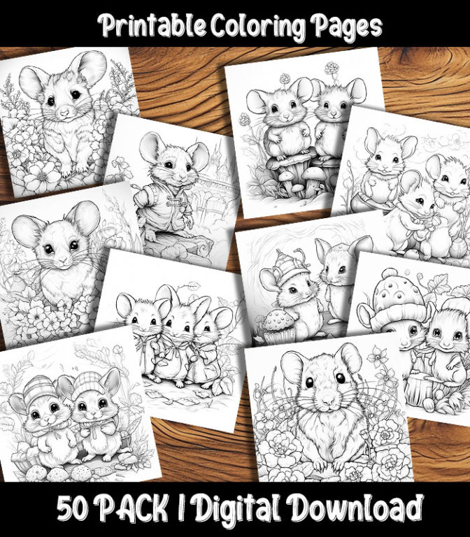 Mice Coloring Pages Digital 50 Pack | Happy Colorist