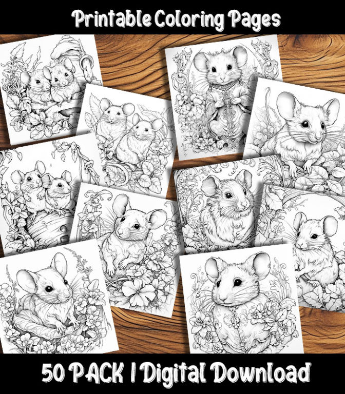 Mice Coloring Pages Digital 50 Pack | Happy Colorist