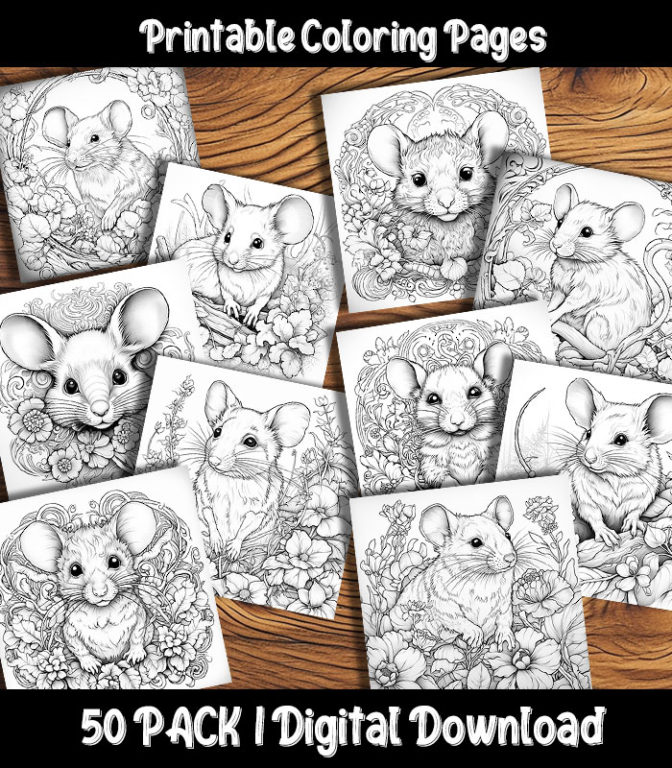 Mice Coloring Pages Digital 50 Pack | Happy Colorist