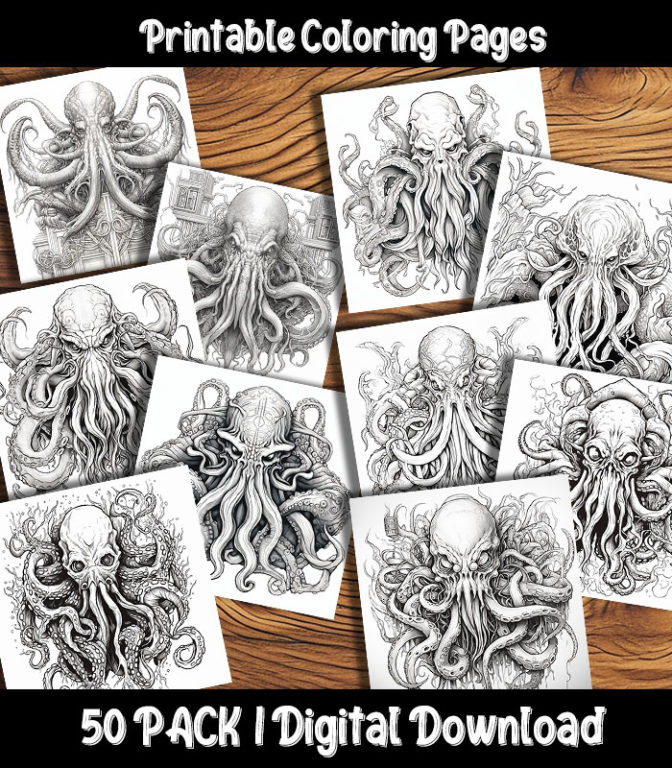 Octopus Overlord Coloring Pages Digital 50 Pack | Happy Colorist