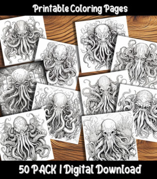 Octopus Overlord Coloring Pages Digital 50 Pack | Happy Colorist