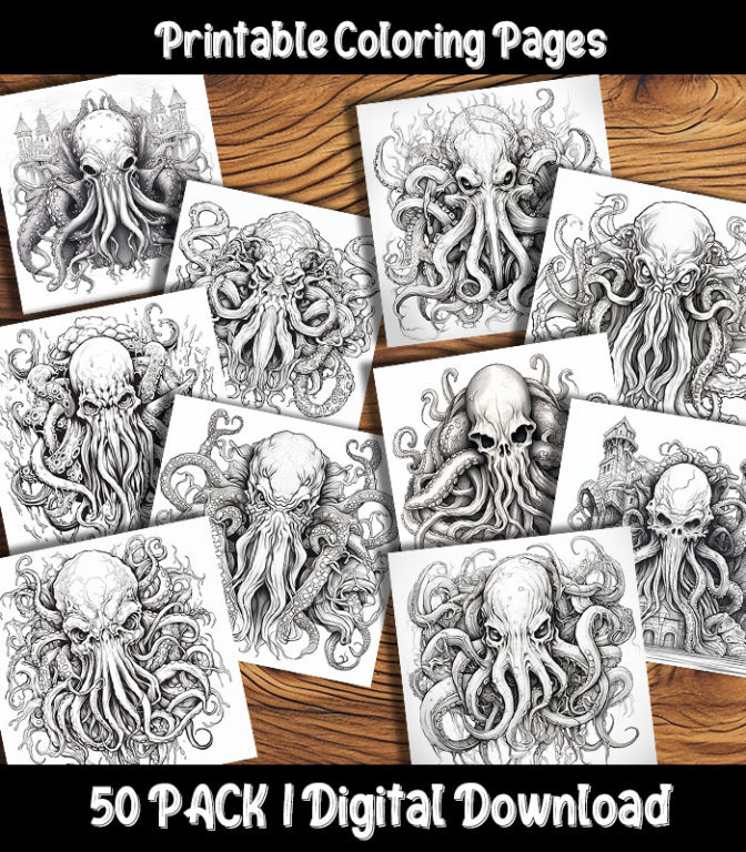 Octopus Overlord Coloring Pages Digital 50 Pack | Happy Colorist