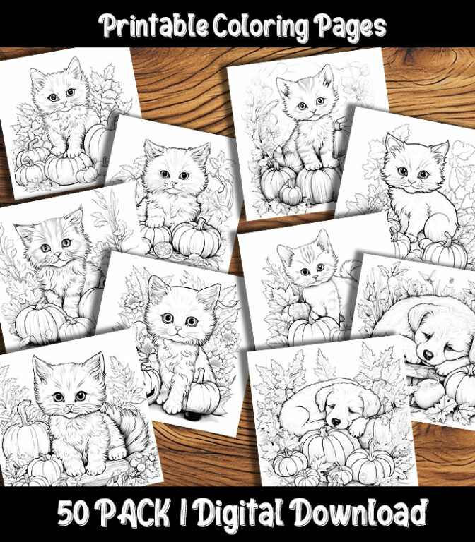 Halloween Pets Coloring Pages Digital 50 Pack