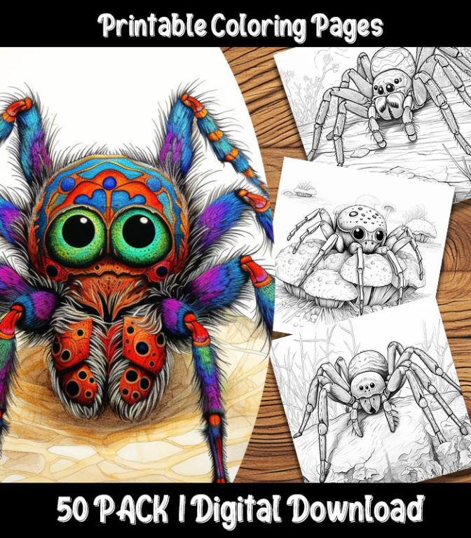 Spider Coloring Page Digital 50 Pack | Happy Colorist