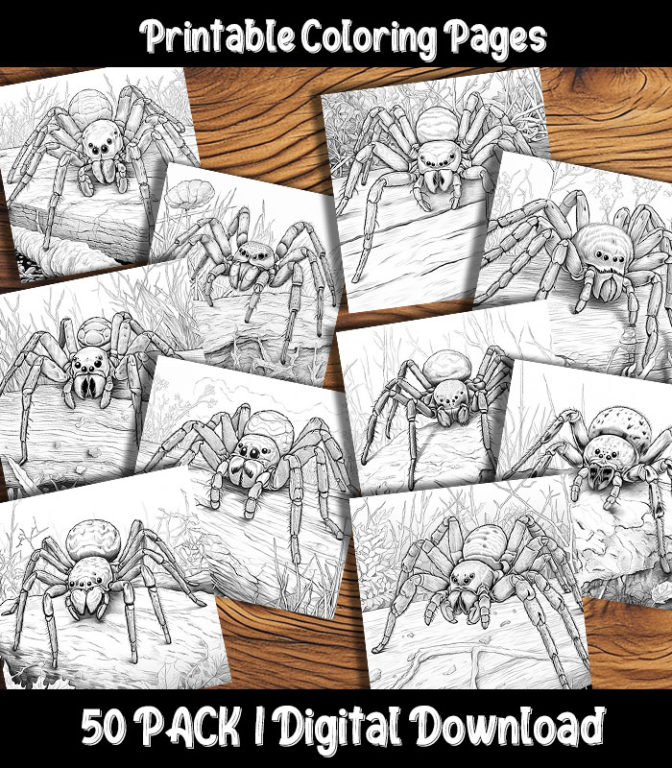 Spider Coloring Page Digital 50 Pack | Happy Colorist