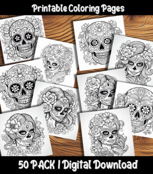 Sugar Skull Coloring Pages Digital 50 Pack | Happy Colorist