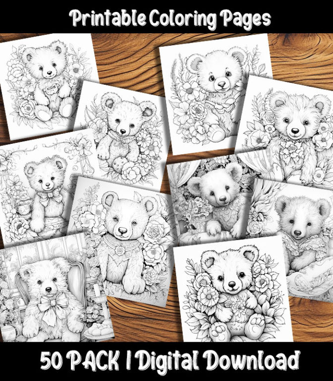 Teddy Bear Coloring Pages Digital 50 Pack | Happy Colorist