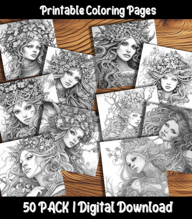 Tree Spirit Coloring Pages Digital 50 Pack | Happy Colorist