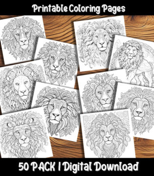 Lion Coloring Pages Digital 50 Pack | Happy Colorist
