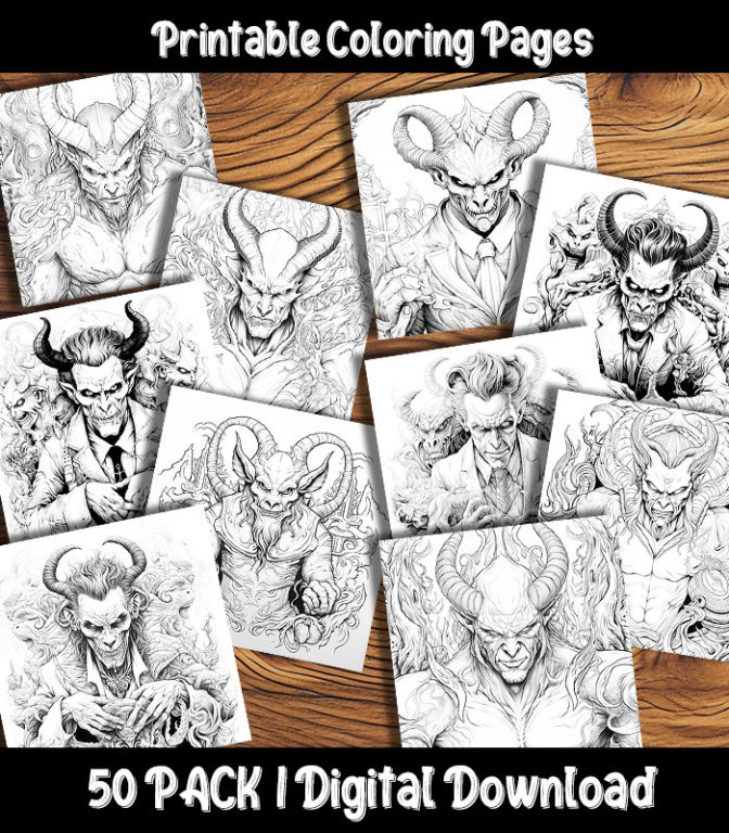 Demon Coloring Pages Digital 50 Pack | Happy Colorist