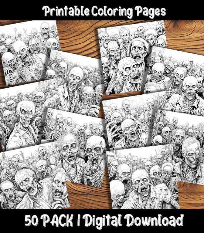 Zombie Coloring Pages Digital 50 Pack | Happy Colorist