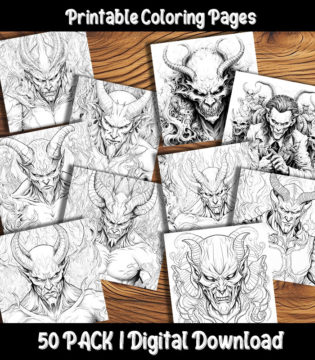 Demon Coloring Pages Digital 50 Pack | Happy Colorist