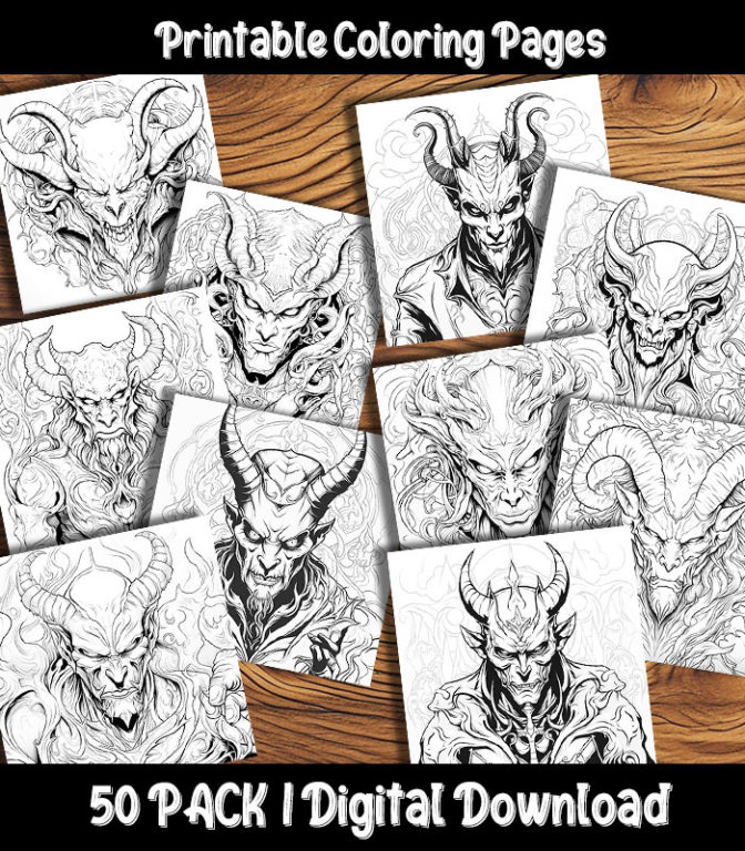 Demon Coloring Pages Digital 50 Pack | Happy Colorist
