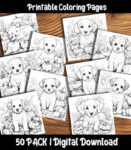 Halloween Pets Coloring Pages Digital 50 Pack