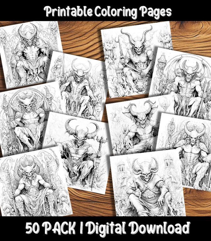 Demon Coloring Pages Digital 50 Pack | Happy Colorist