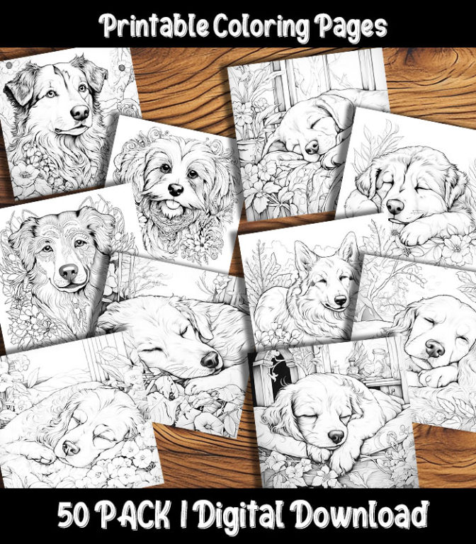 Dog Coloring Pages Digital 50 Pack | Happy Colorist