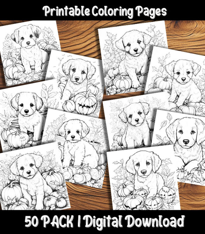 Halloween Pets Coloring Pages Digital 50 Pack