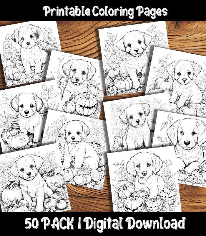 Halloween Pets Coloring Pages Digital 50 Pack