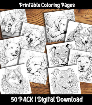 Dog Coloring Pages Digital 50 Pack | Happy Colorist