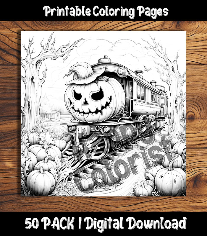 Ghost Train Coloring Pages Digital 50 Pack | Happy Colorist