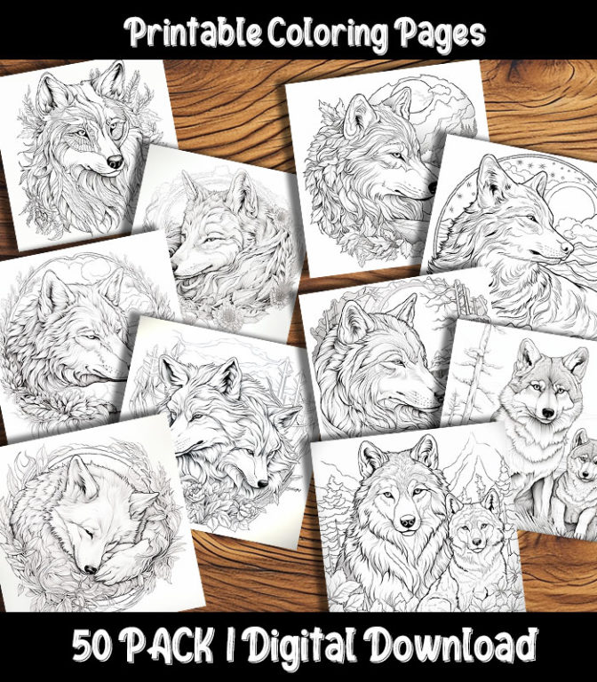 Wolves Coloring Pages Digital 50 Pack | Happy Colorist