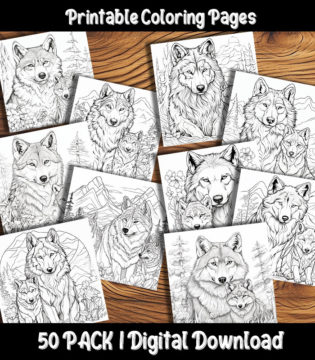 Wolves Coloring Pages Digital 50 Pack | Happy Colorist