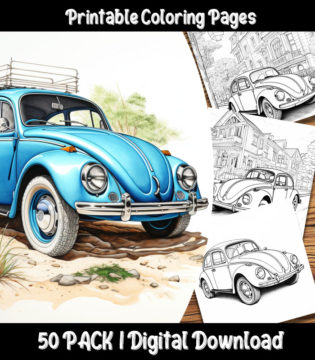 Volkswagen Bug Coloring Pages Digital 50 Pack