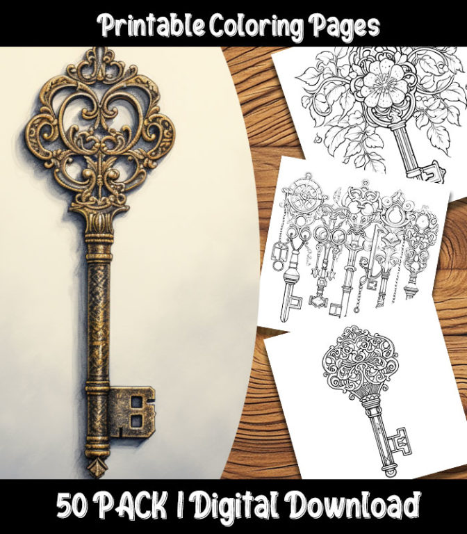 Keys Coloring Pages Digital 50 Pack | Happy Colorist